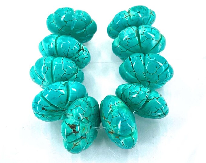 10 Large Blue Turquoise Hand Carved Melon Pumpkin Beads (e5710) - Etsy