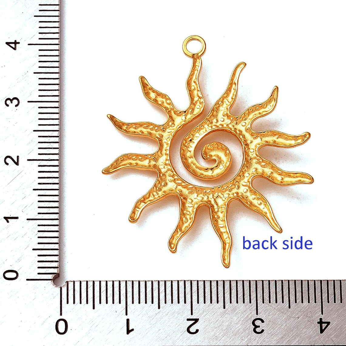 Large Hammered Spiral Sun Rays Pendant Stainless Steel Real 18K Gold ...