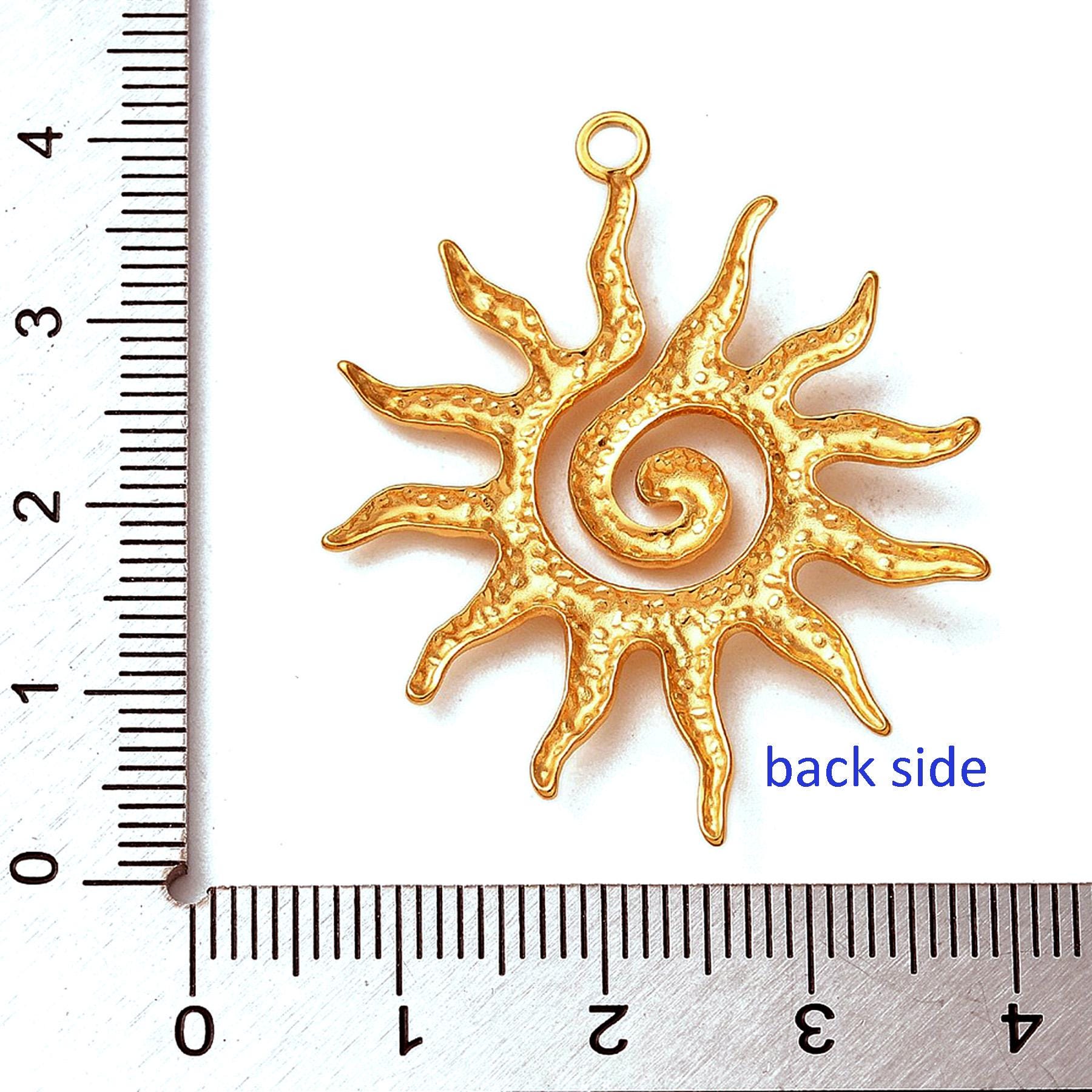 Large Hammered Spiral Sun Rays Pendant Stainless Steel Real 18K Gold ...