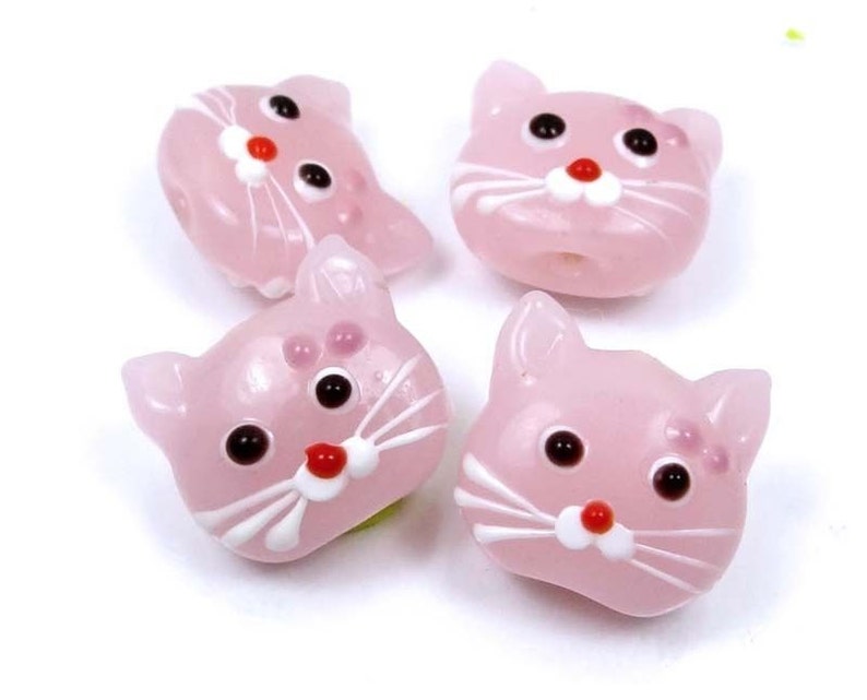 4 Lampwork Handmade Glass Pink Cat Head Beads L1095 - Etsy