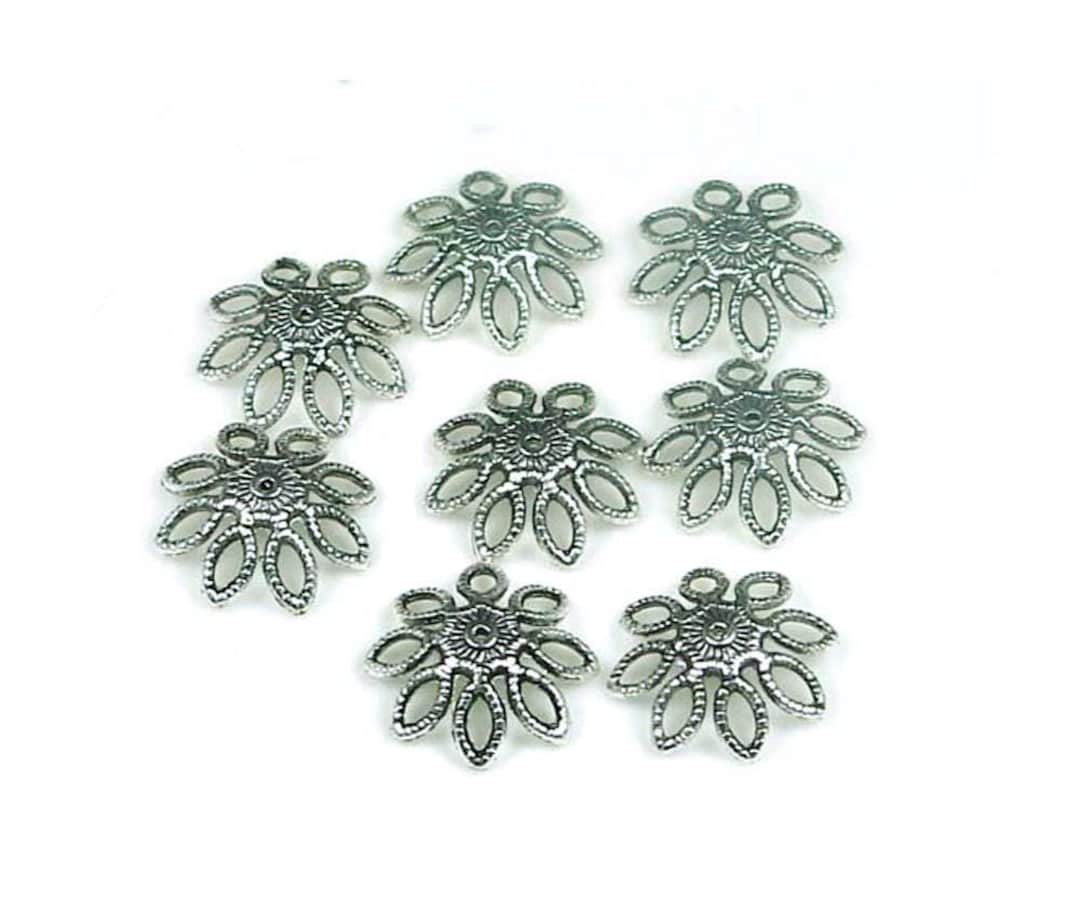 12 Large Antique Silver Pewter Flower Filigree Hollow Bead Caps 20mm ...