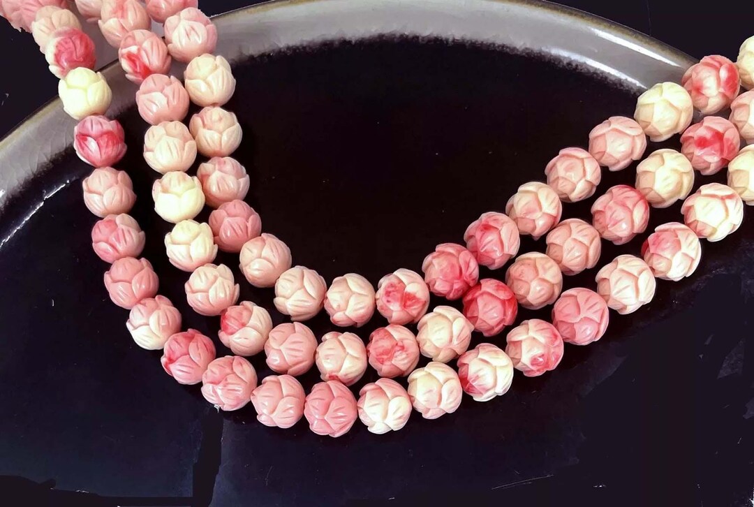 10mm Pink Shell Lotus Flower Yoga Mala Round Beads, Fluted Giant (15 ...