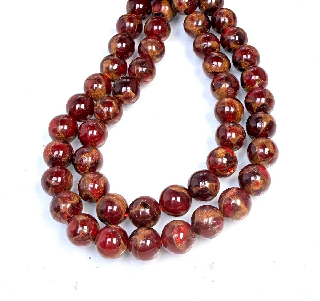 8mm Ruby in Quartz With Pyrite / Brown Vein Round Beads (24) (e6498) - Etsy