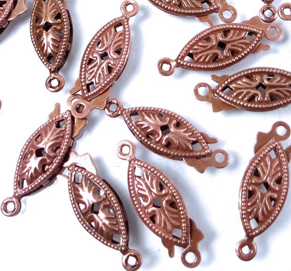 10 Antique Copper Fish Hook Clasps Filigree Horse Eye Oval | Etsy