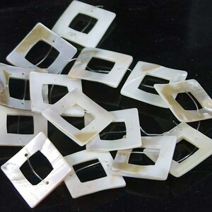 30mm Natural Lustrous White Mother of Pearl Frame Square Link Beads ...