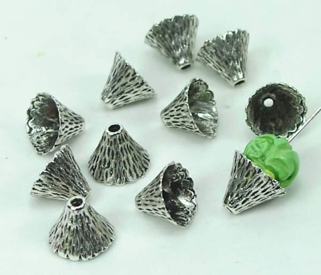 10 Antique Silver Pewter Cone Caps Beads 9x12mm (p129) - Etsy