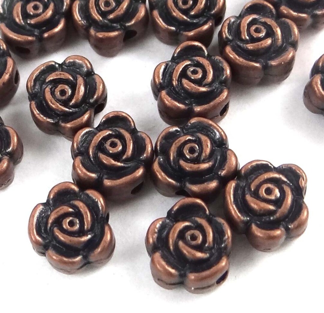20, 40 or 100 Bulk Antique Copper Pewter Rose Flower 6x4mm Beads (p360 ...