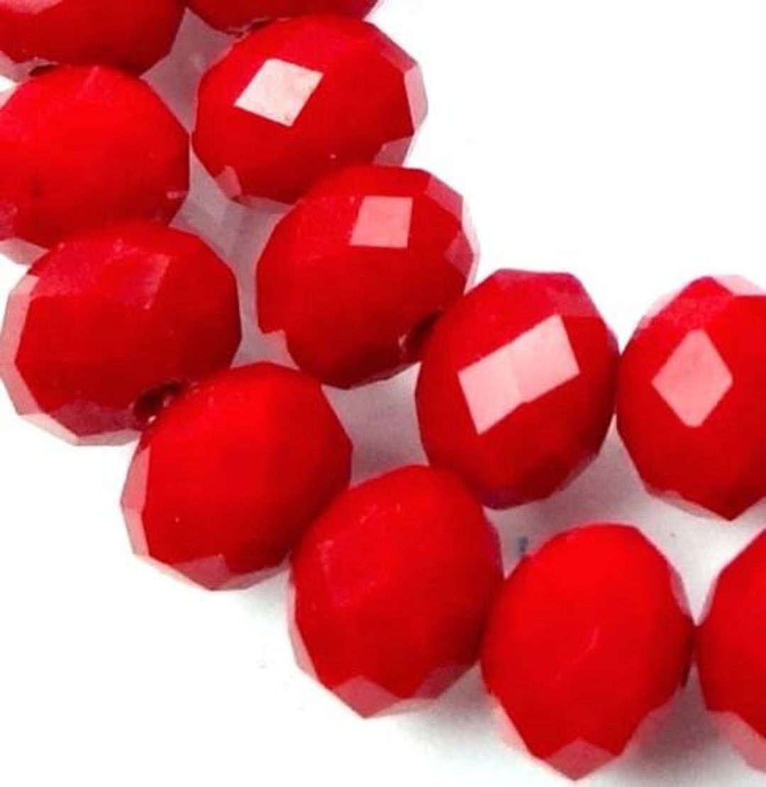 25 Faceted Siam Ruby Glass Opaque Red Crystal Rondelle Beads 8x6mm ...