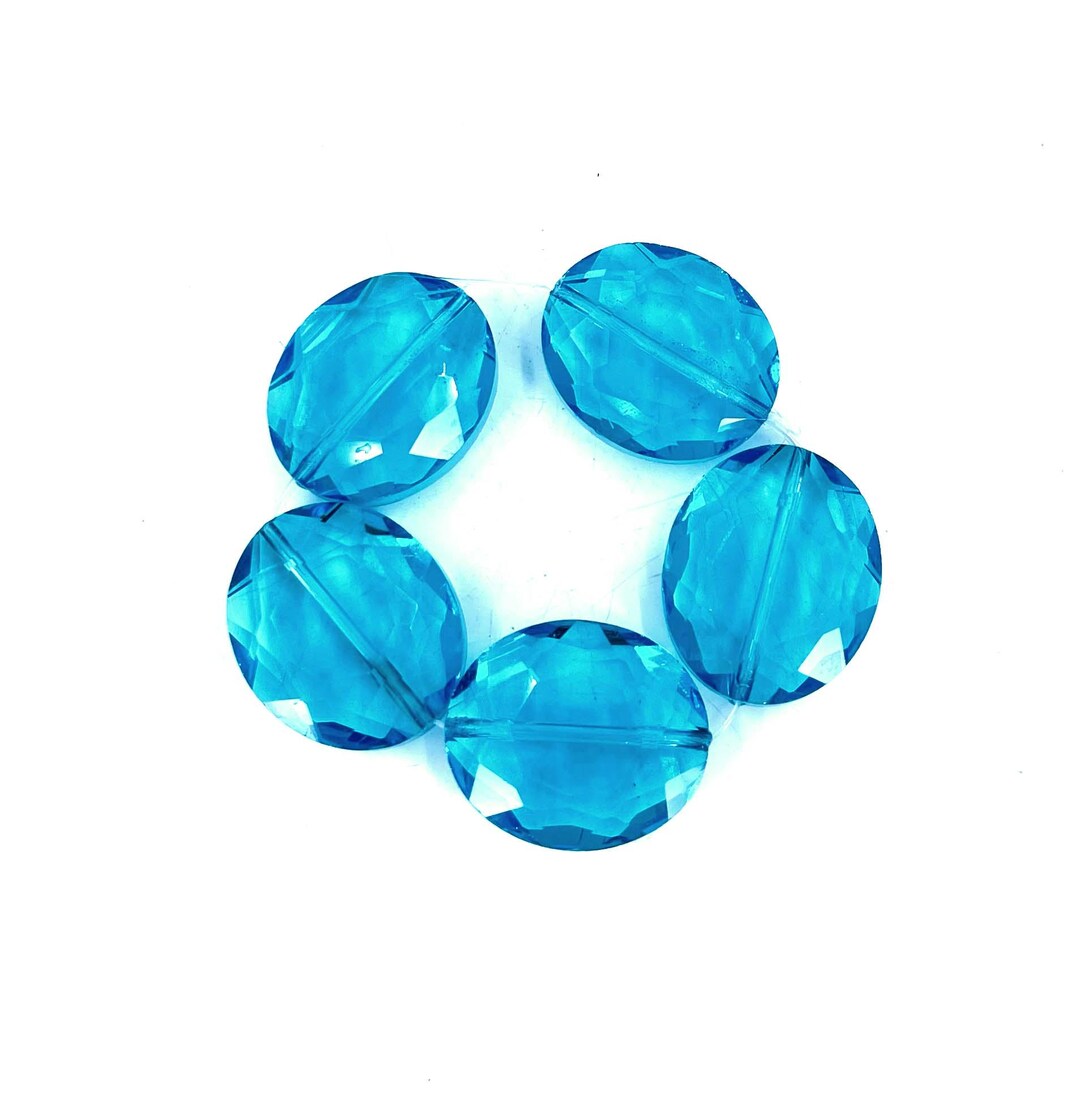5 Large Fire Polish Glass Aqua Blue Faceted Oval Crystal Beads 24x20mm ...