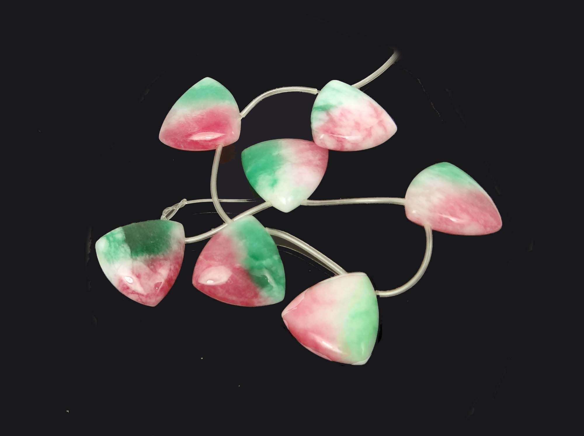 7 Watermelon Candy Jade Triangle Teardrop Briolette Beads 20mm (e7753 ...