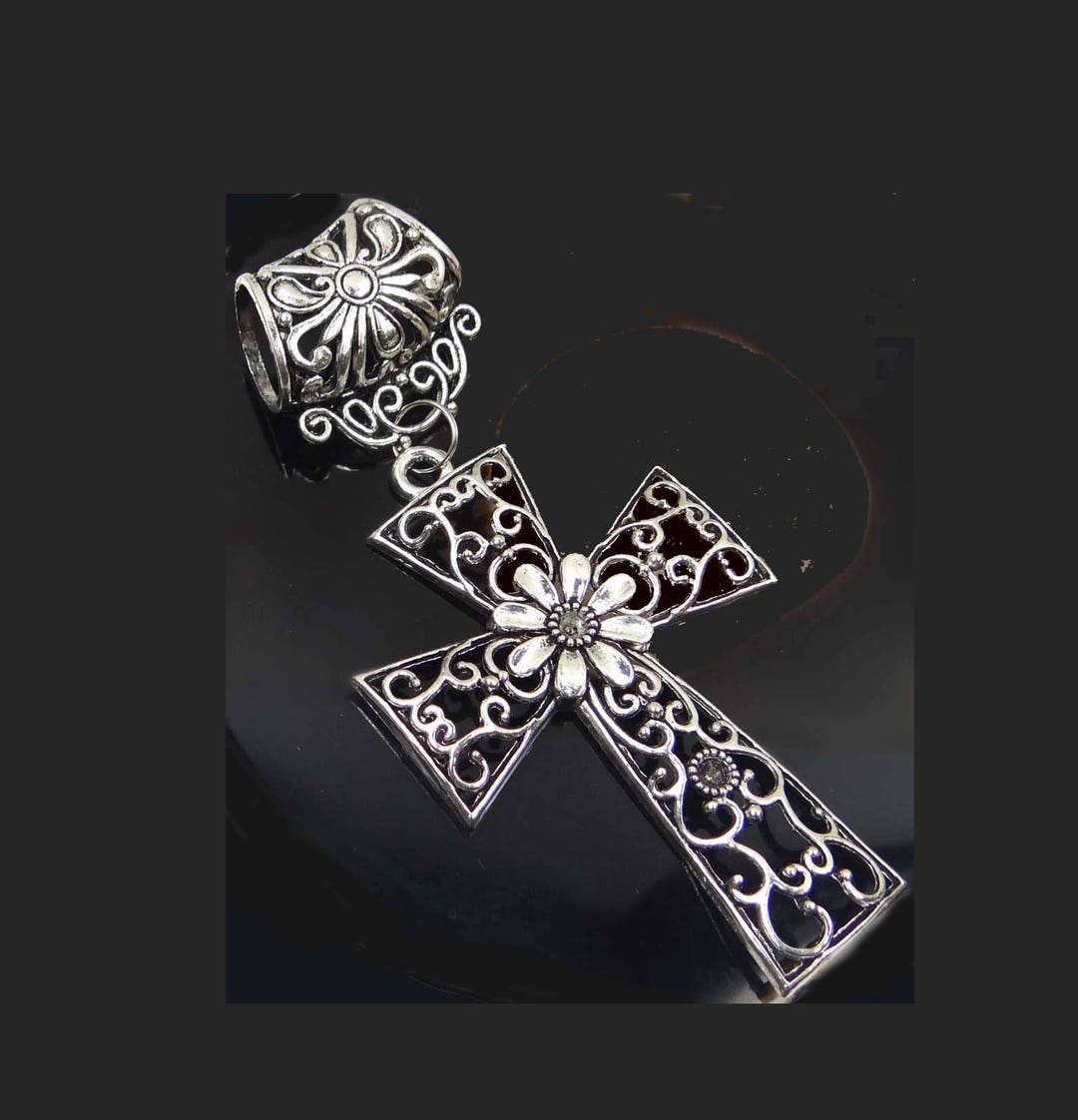 Scarf Pendant Silver Pewter Filigree Cross Slide (e6730) - Etsy