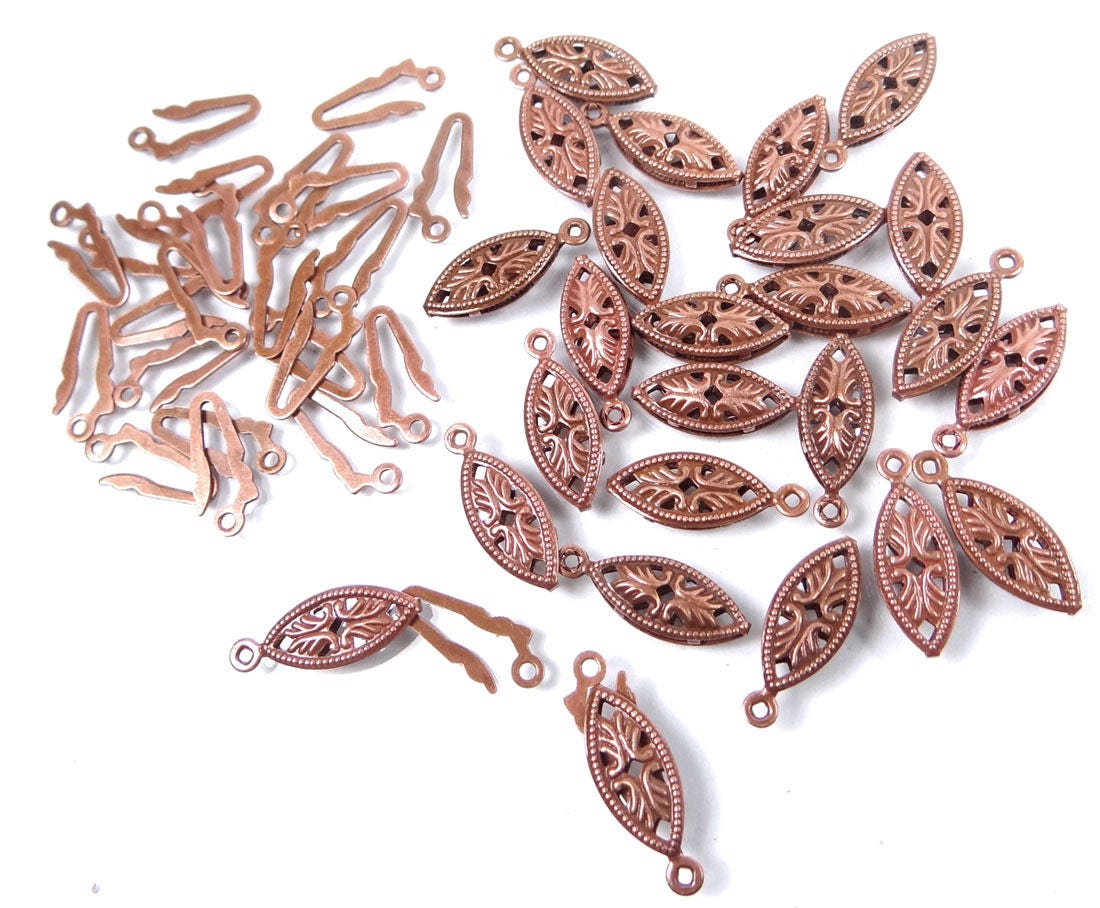 10 Antique Copper Fish Hook Clasps Filigree Horse Eye Oval | Etsy