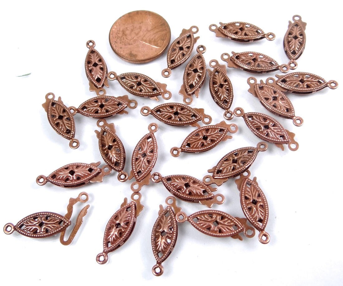 10 Antique Copper Fish Hook Clasps Filigree Horse Eye Oval | Etsy