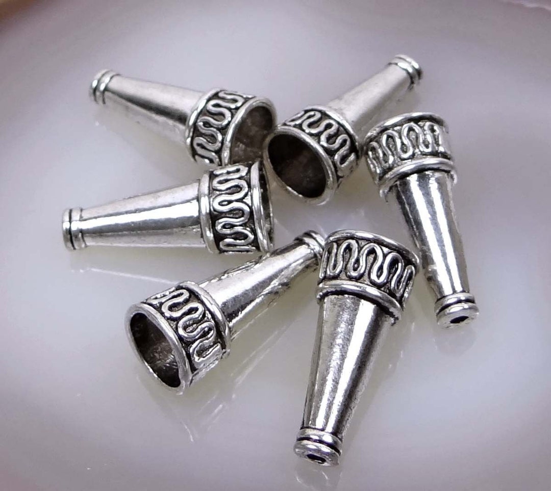 10 Antique Silver Pewter Cone Beads Caps 21x10mm (p051) - Etsy