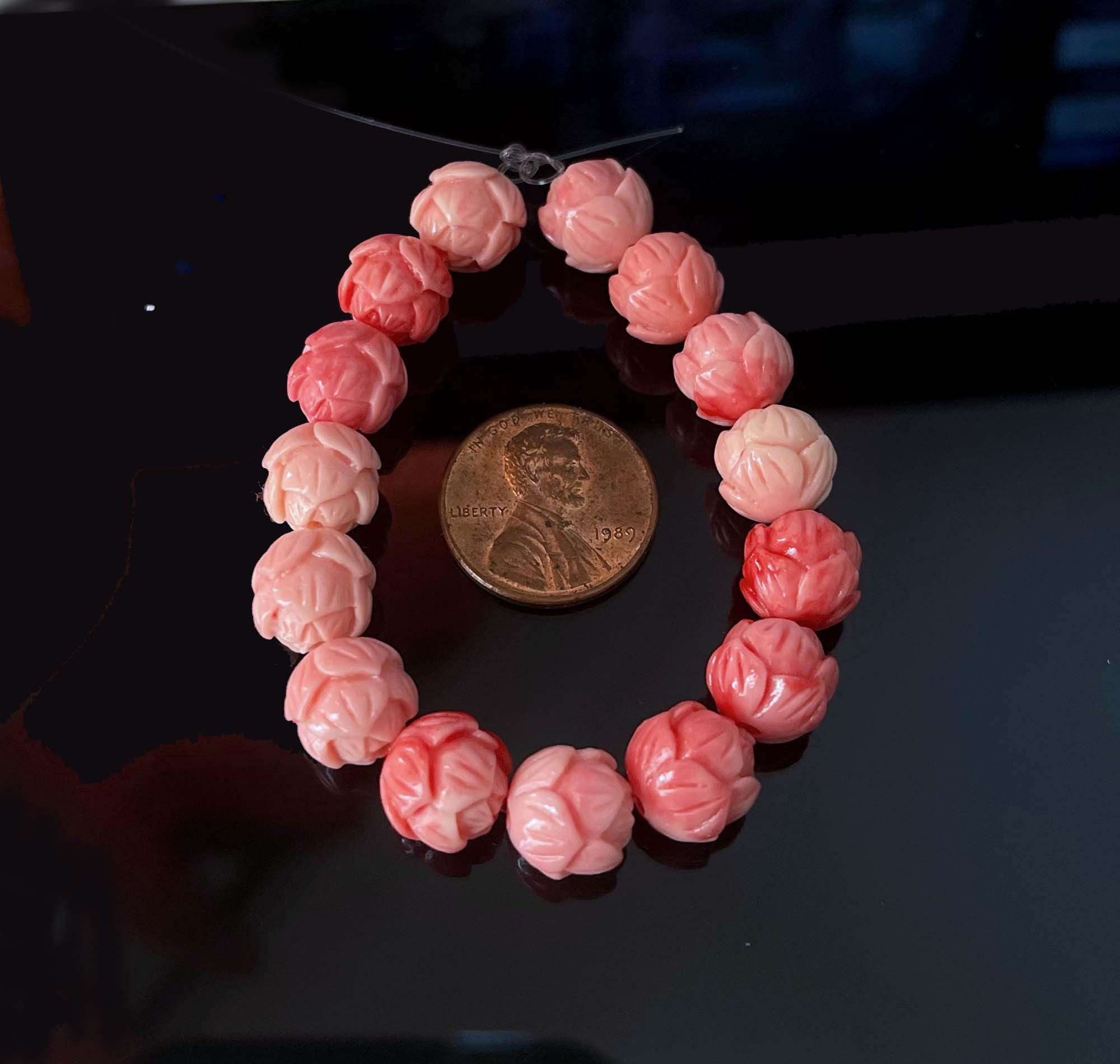 10mm Pink Shell Lotus Flower Yoga Mala Round Beads, Fluted Giant (15 ...