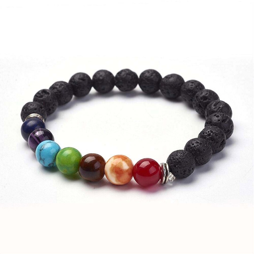 Unisex 7 Chakra Healing Beads Natural Lava Essential Oil Diffuser Yoga ...