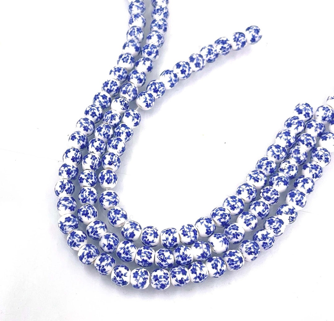 6mm Floral Blue White Porcelain Decals Round Beads (30pcs) (e8140) - Etsy