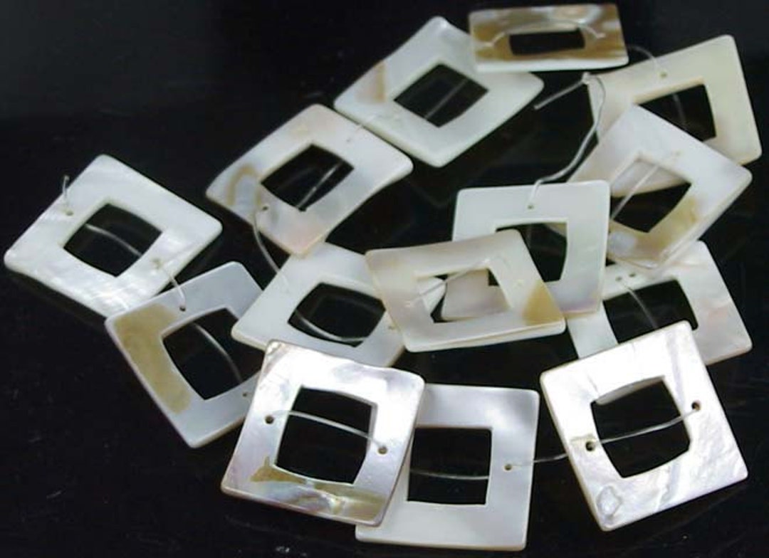 30mm Natural Lustrous White Mother of Pearl Frame Square Link Beads ...