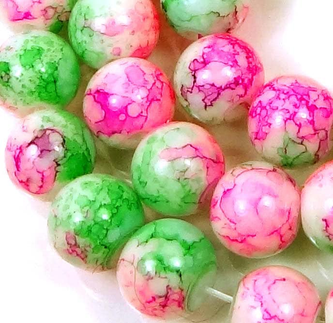 8mm Pink Green Baking Varnish Glass Round Beads Full strand | Etsy