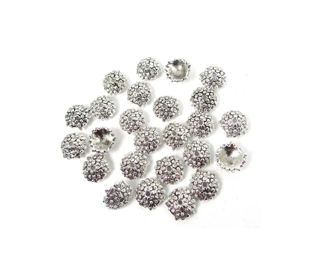 20 Antique Silver Pewter Flower Bead Caps 11mm (p297) - Etsy