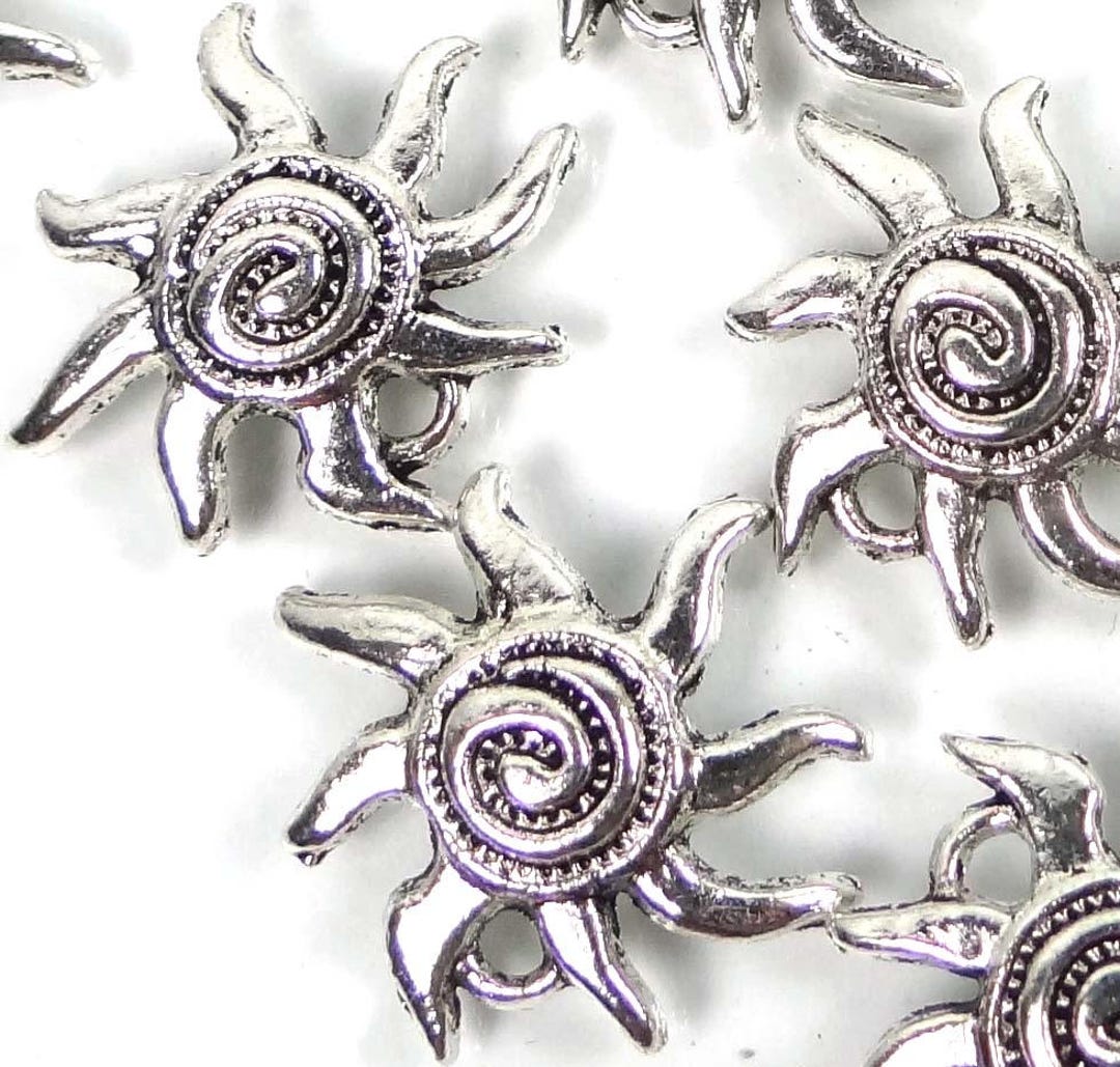 10 Antique Silver Pewter Sun Spiral Charm Pendant 16mm (p304) - Etsy