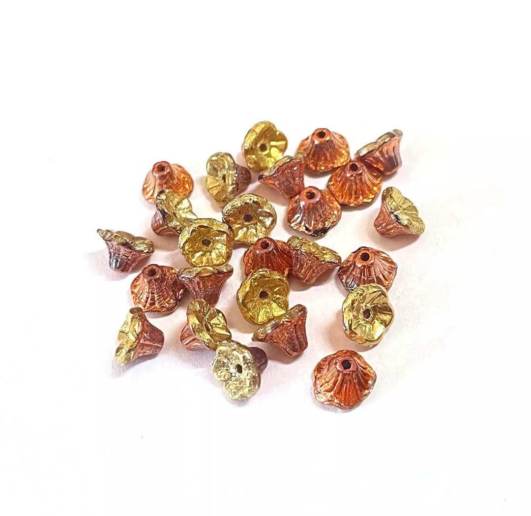 25 Czech Glass Flower Cup Beads 7 X 5 Mm - California Gold Rush (C399 ...