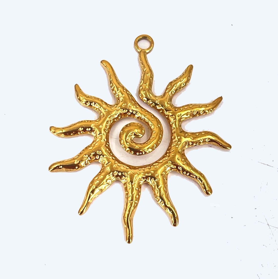Large Hammered Spiral Sun Rays Pendant Stainless Steel Real 18K Gold ...