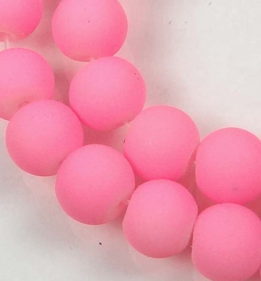 8mm Matte Frosted Neon Rubber Glass Round Beads - Pink 16 Inches Full ...