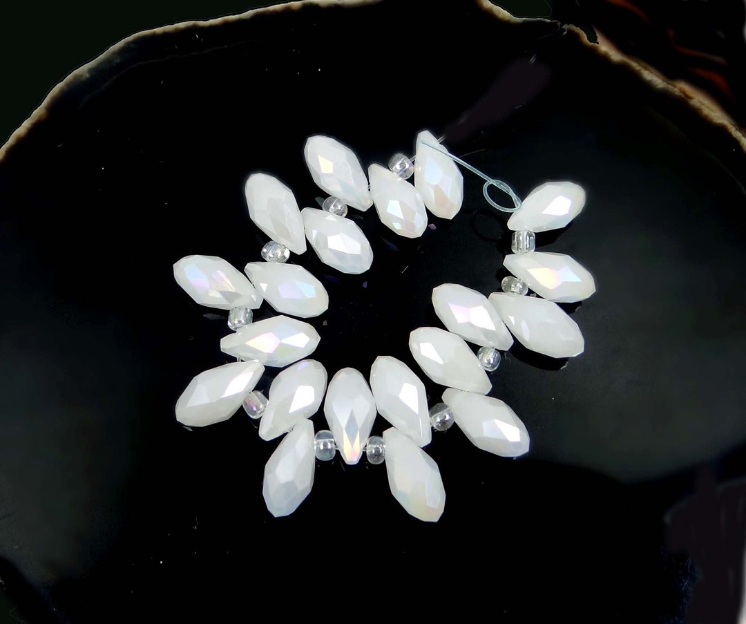 20 Opaque White AB Luster Glass Fire Polish Faceted Teardrop Beads ...