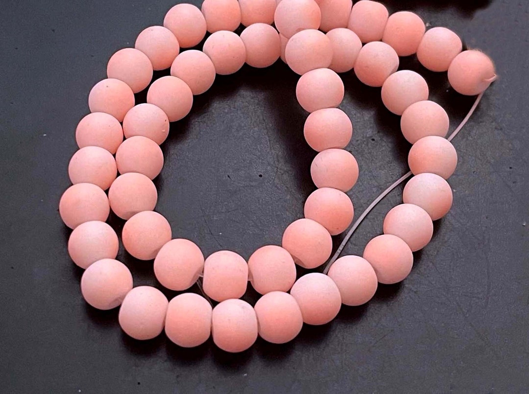 8mm Matte Frosted Neon Rubber Glass Round Beads - Peach Two Tone 16 ...