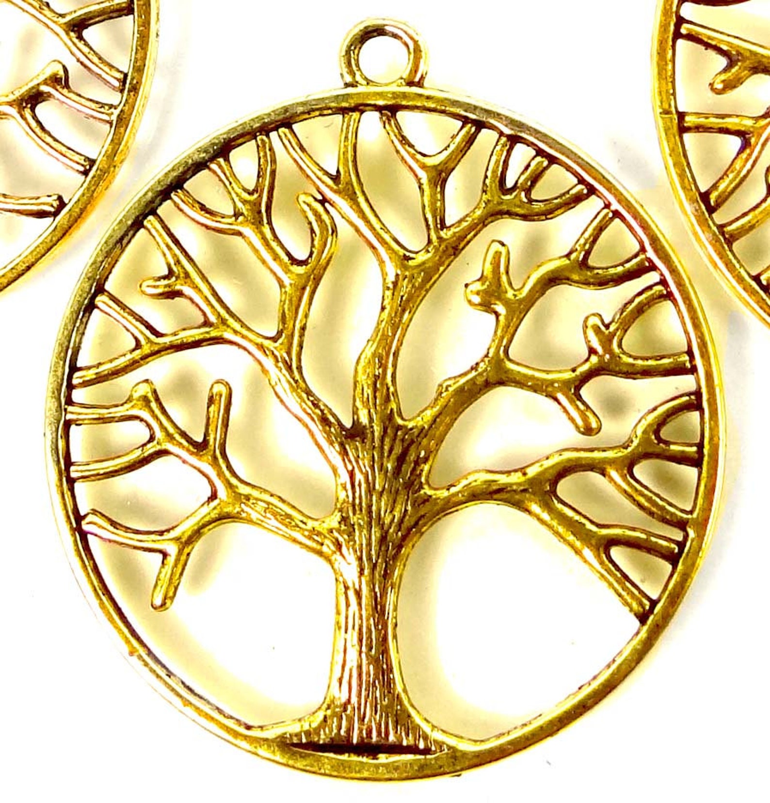 4 Large Antique Gold Pewter Tree of Life Charms Pendant 34mm 2 Side ...