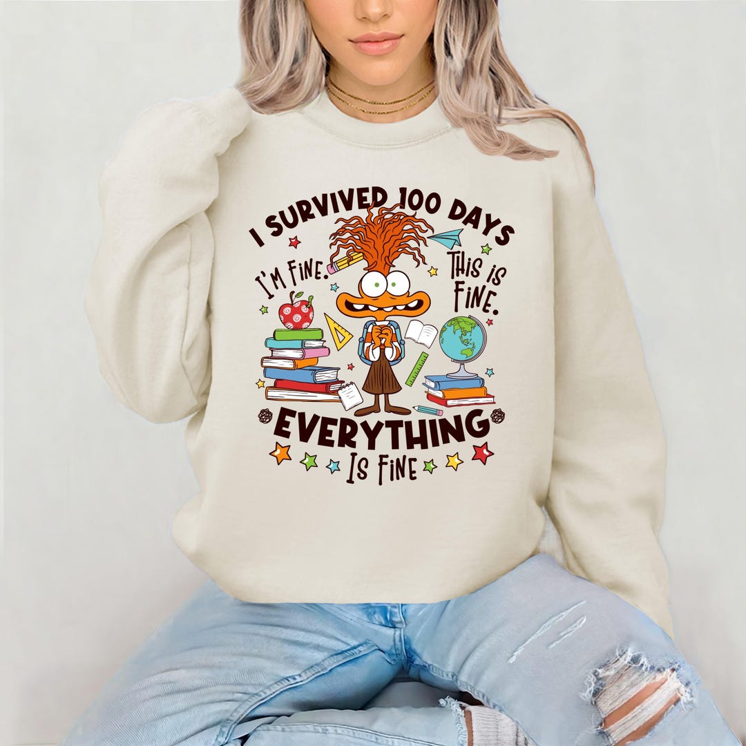 I Survived 100 Days of School Anxiety Shirt,emotions Cartoon School Tee ...