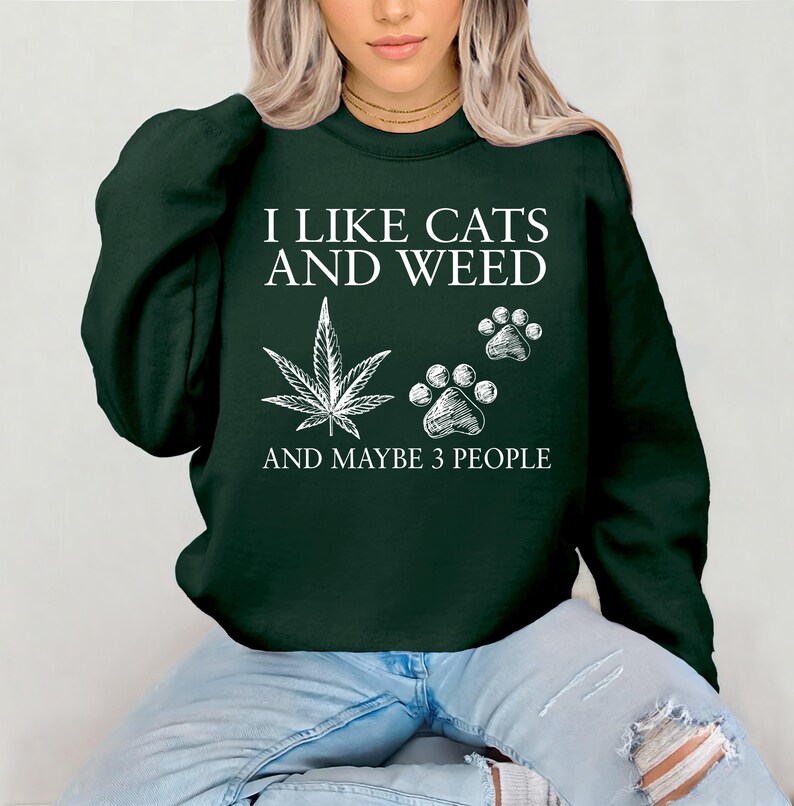 Funny Cat and Weed Sweatshirt, Stoner Gift for Her - Etsy