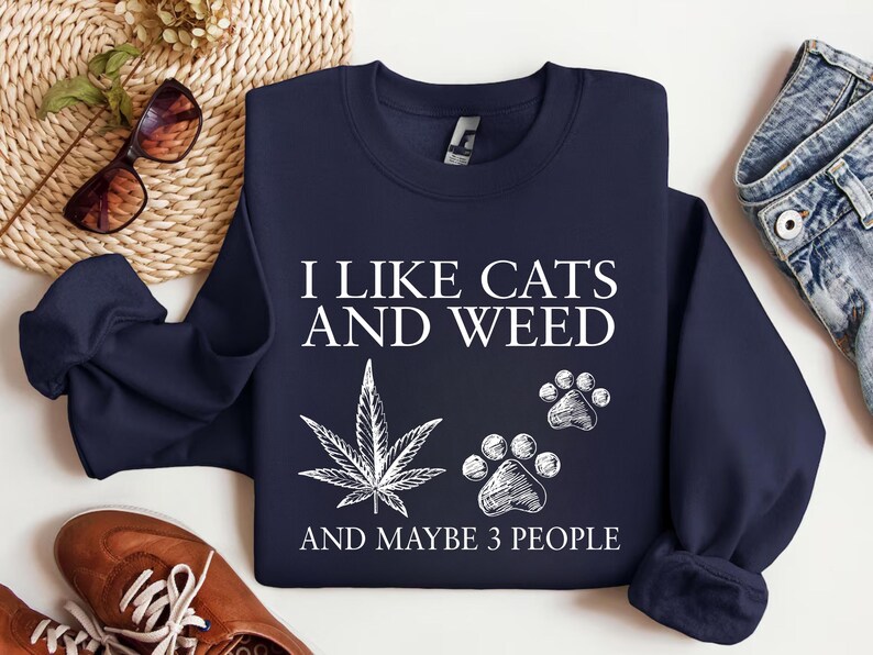 Funny Cat and Weed Sweatshirt, Stoner Gift for Her - Etsy