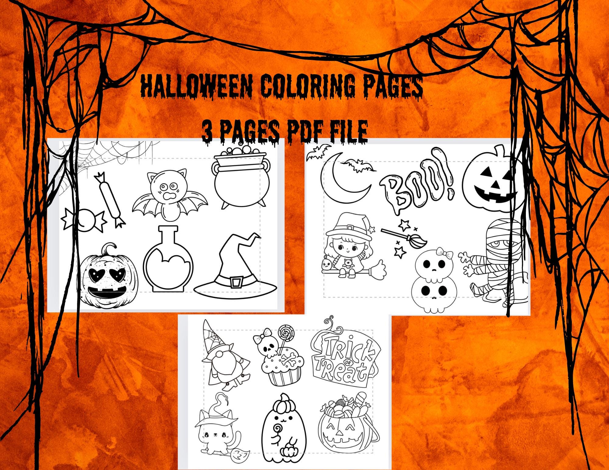 Printable Halloween Coloring Page Bundle Fun Activity Digital Download ...