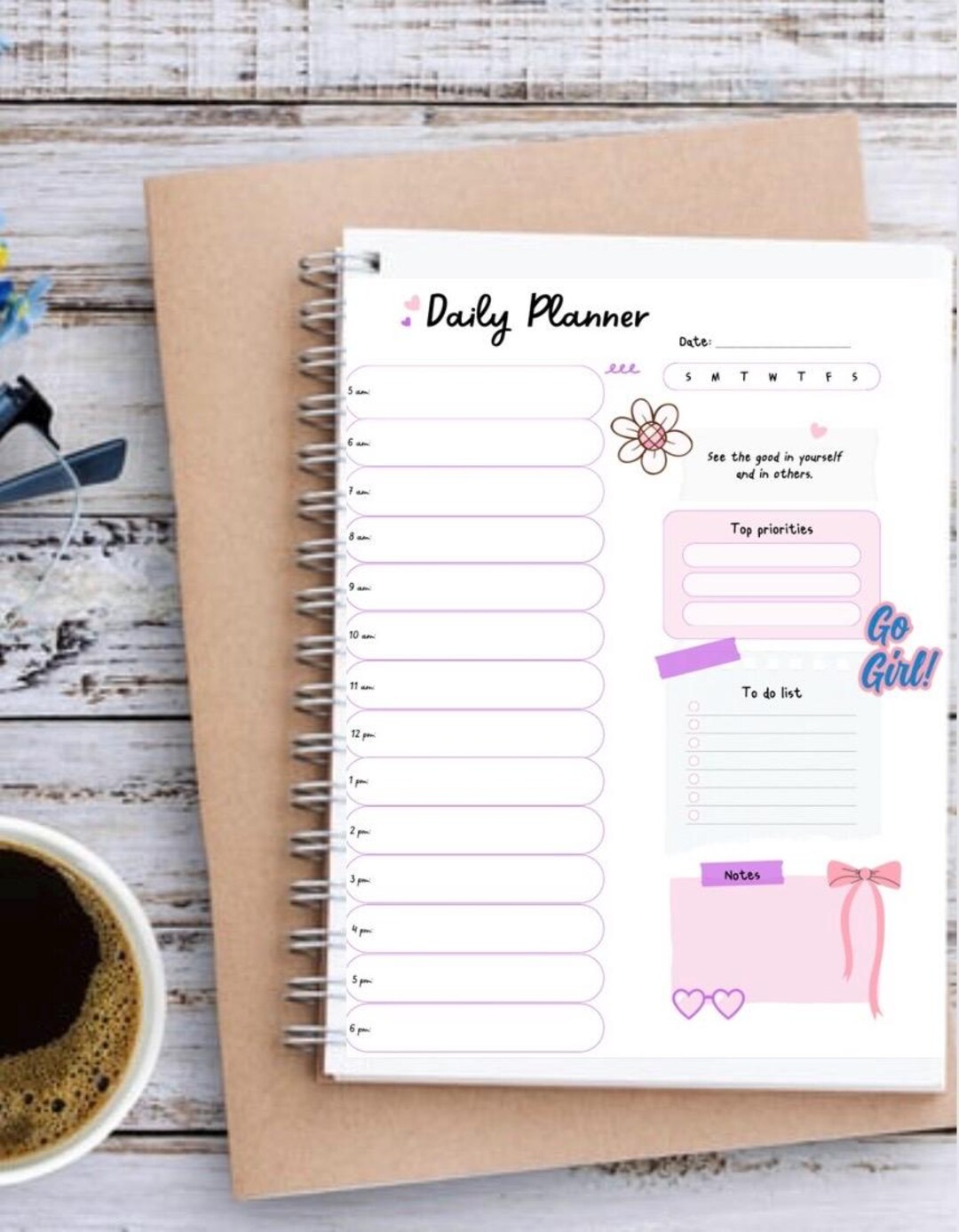 Pink Daily Hourly Planner: Chic Girly Schedule (PDF Digital Download ...