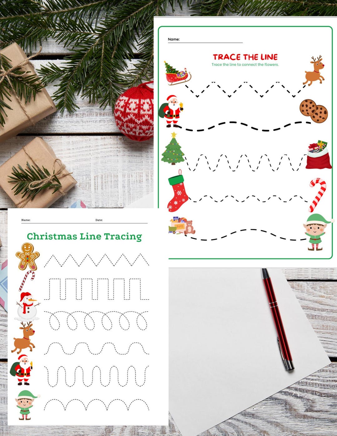 Christmas Line Tracing, Preschool Printables, Activity Sheet Bundle ...