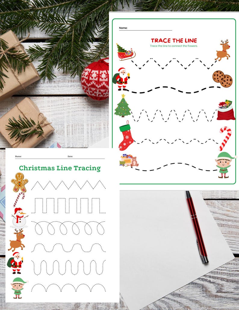 Christmas Line Tracing, Preschool Printables, Activity Sheet Bundle ...