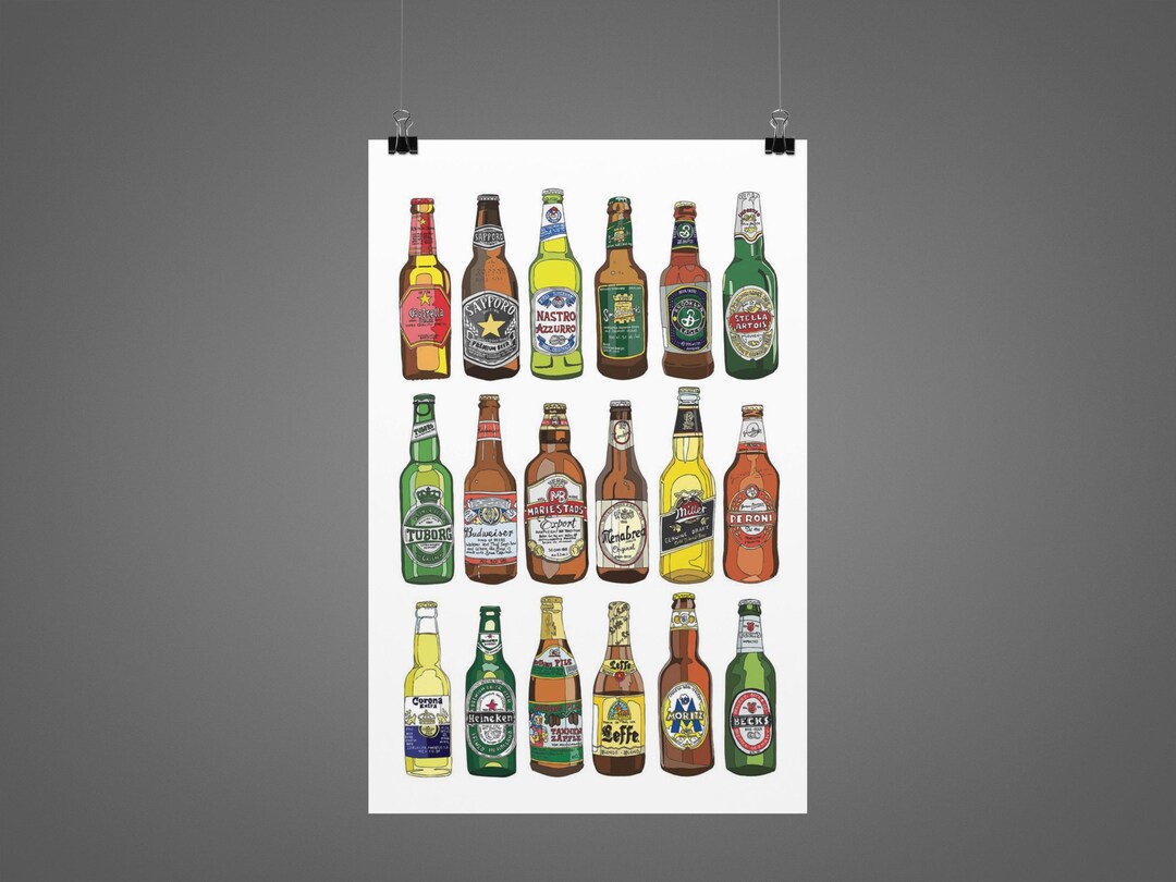 Beer Bottle Poster - Illustrated World Beer Collection Wall Art - Craft ...
