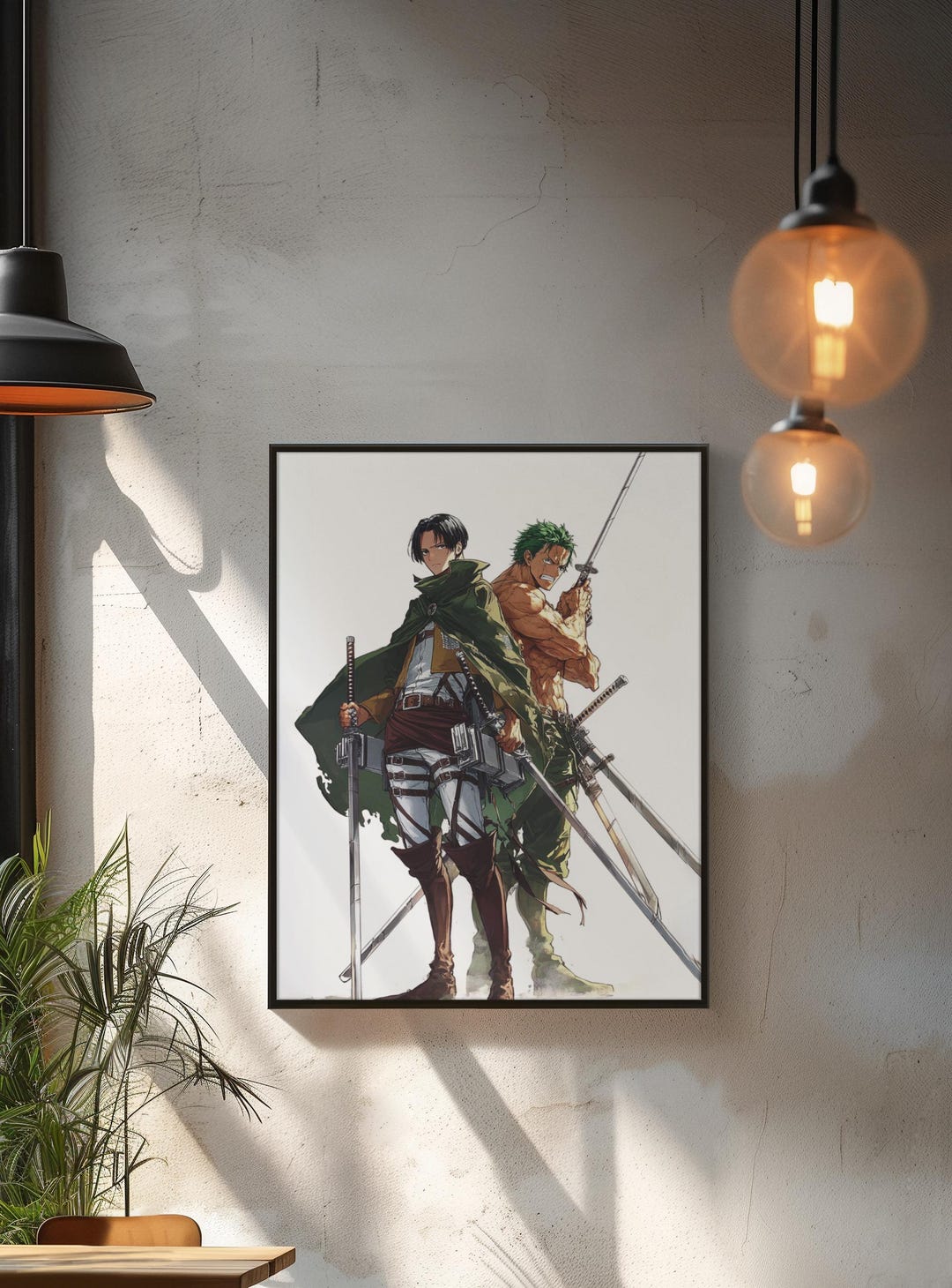 Attack on Titan Levi X One Piece Zoro Poster - Anime Crossover Wall Art ...
