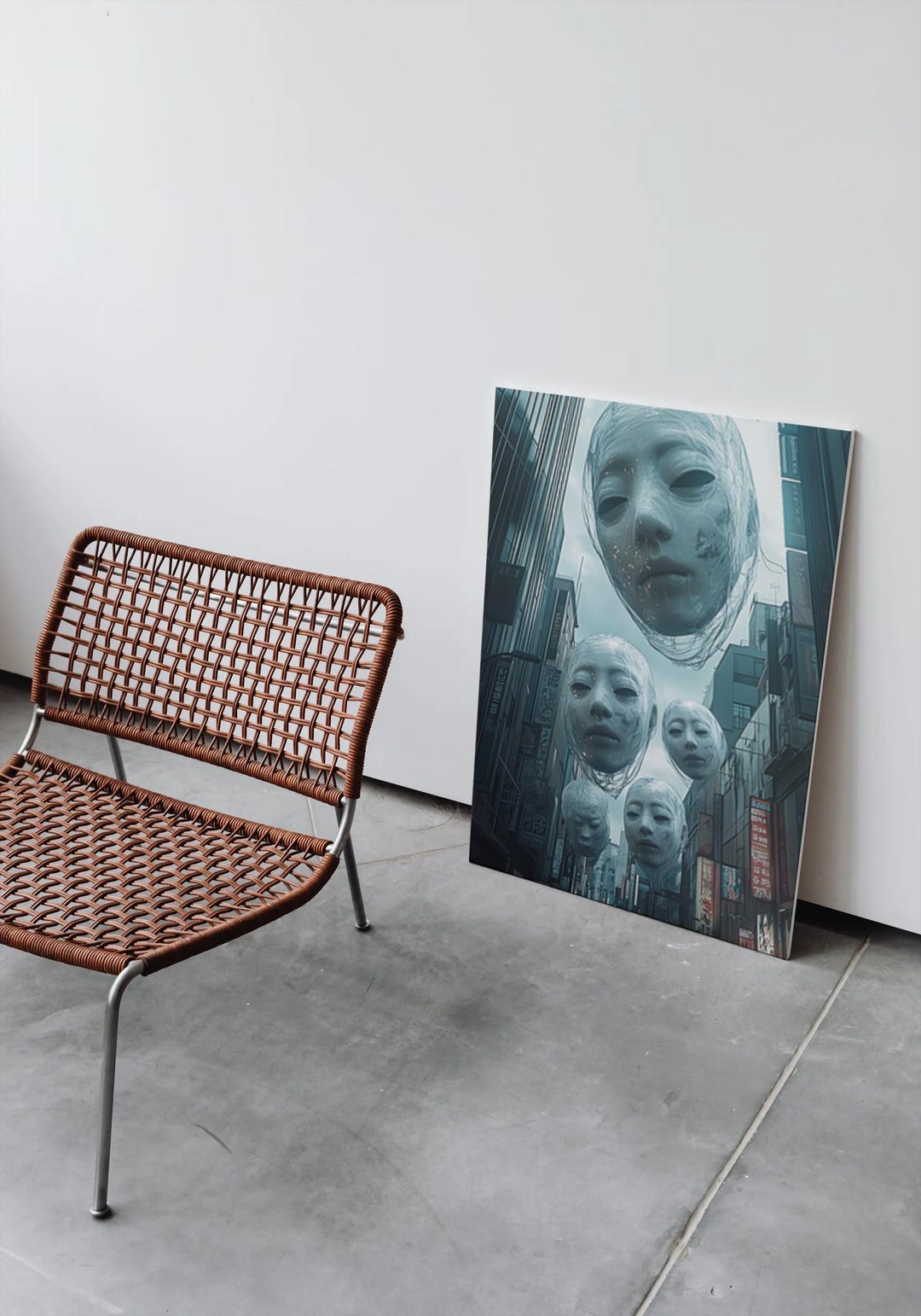 Floating Mask Faces in a Futuristic Cityscape - Sci-fi Fantasy - Wall ...