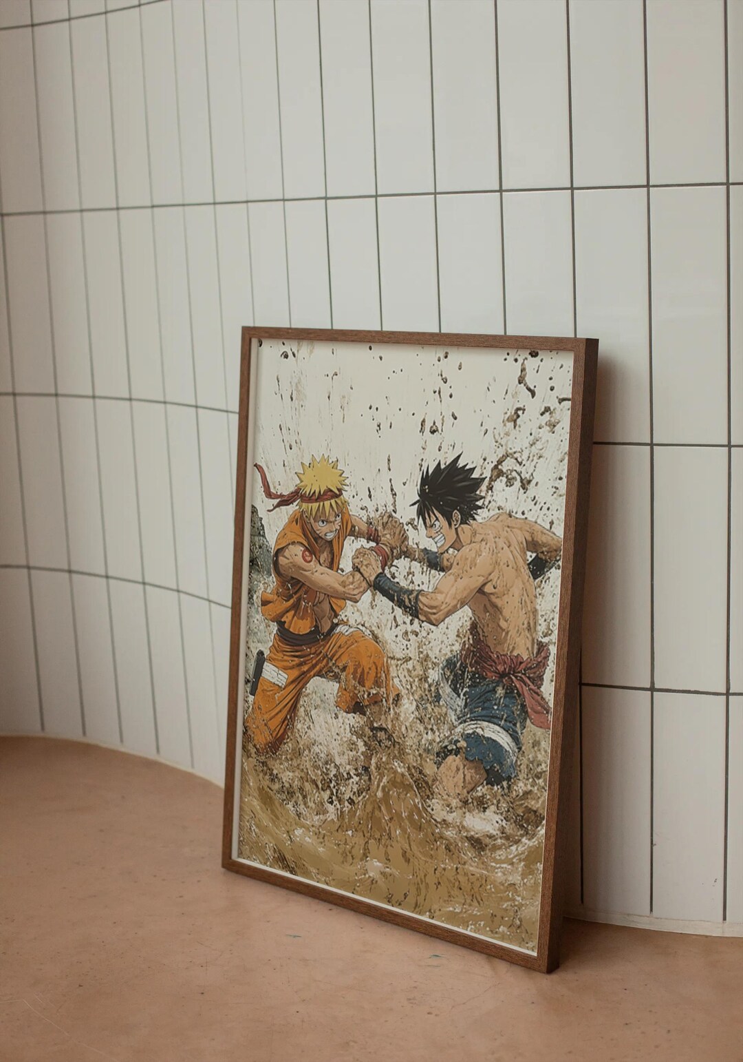 Naruto X One Piece Poster Luffy and Naruto Mud Battle Anime Crossover ...
