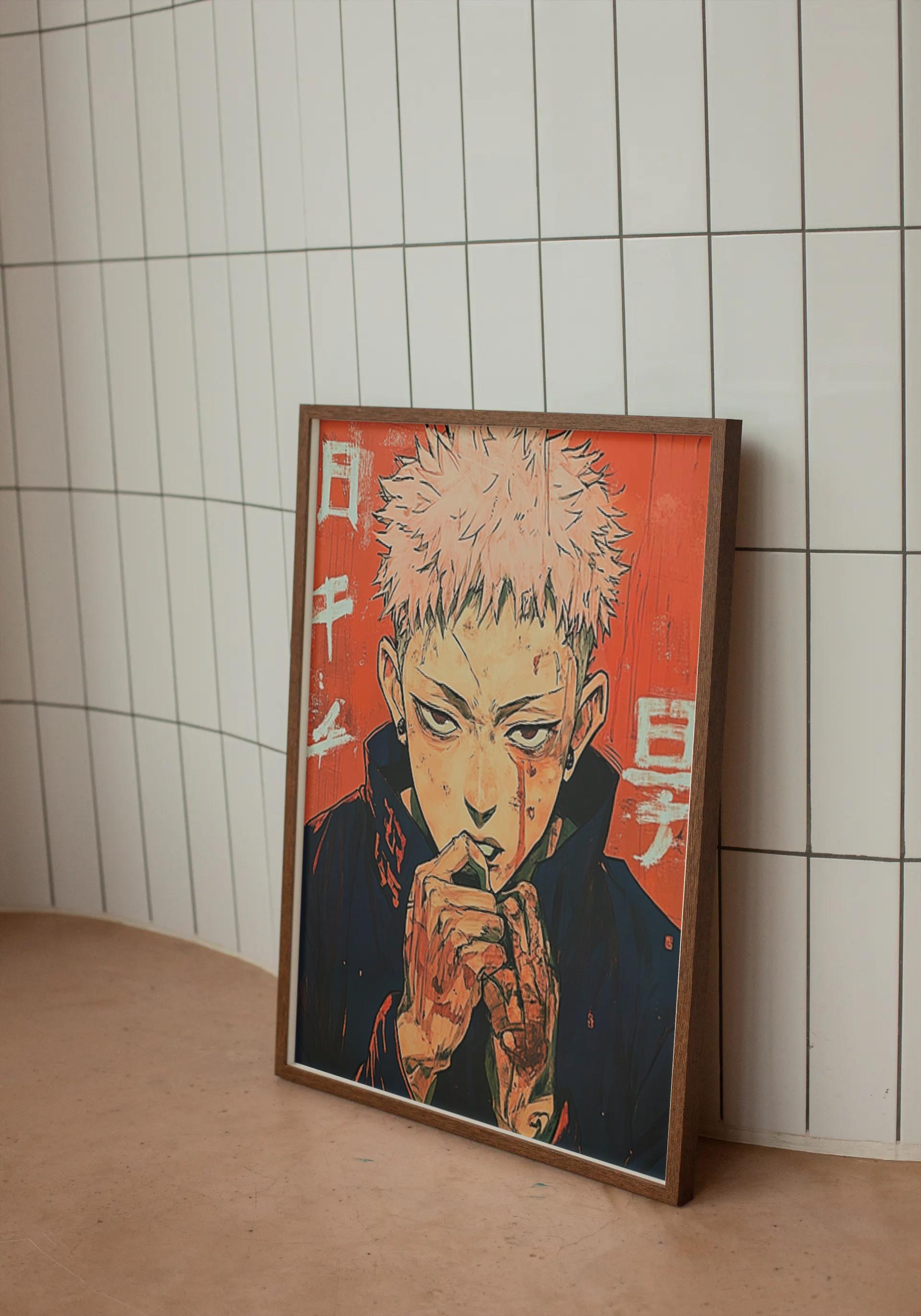 Jujutsu Kaisen Yuji Itadori Digital Print Poster | Bold Red Anime Art ...