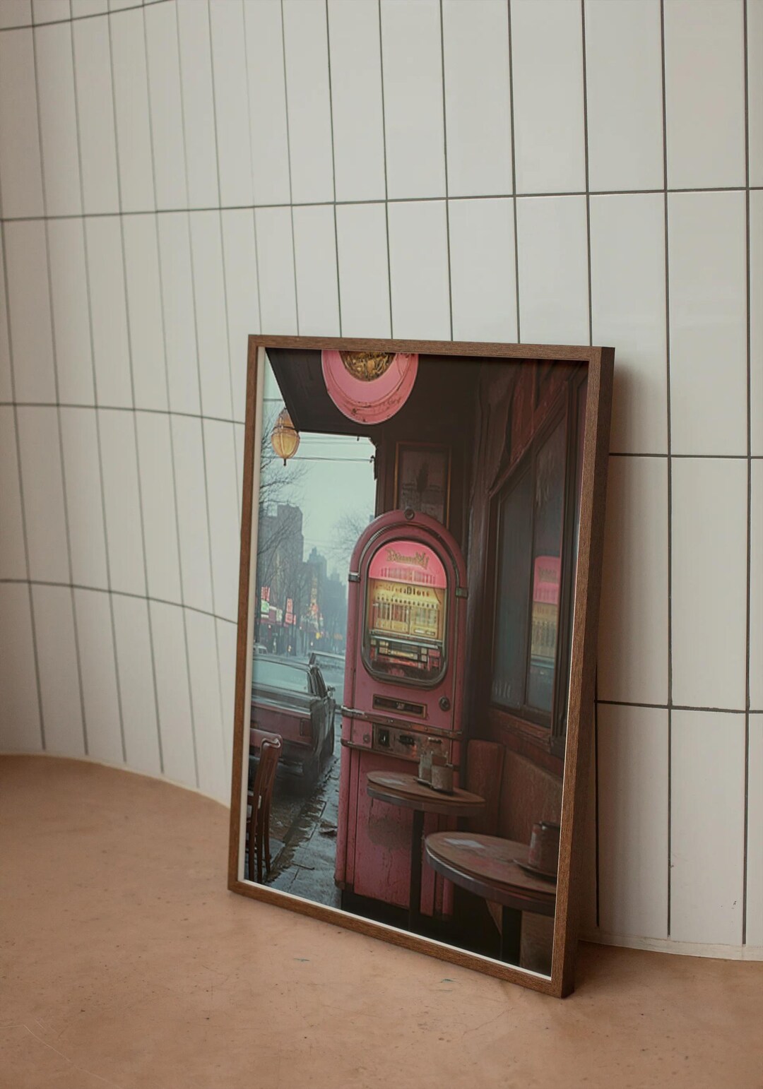 Vintage Pink Jukebox – Retro Nostalgia in Urban Setting - Wall Decor ...