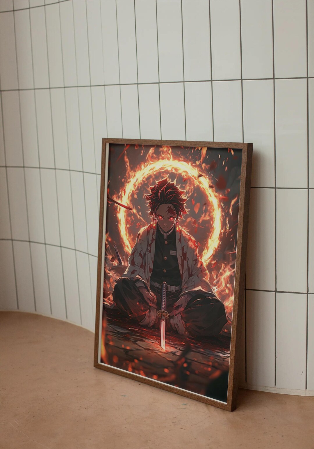 Demon Slayer Poster - Tanjiro Kamado Meditating With Flame Ring ...