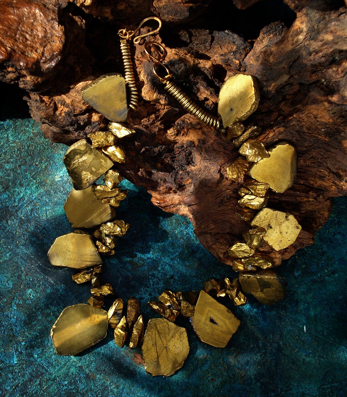 Chunky Gold Titanium Quartz Tile and Nugget Necklace - Etsy