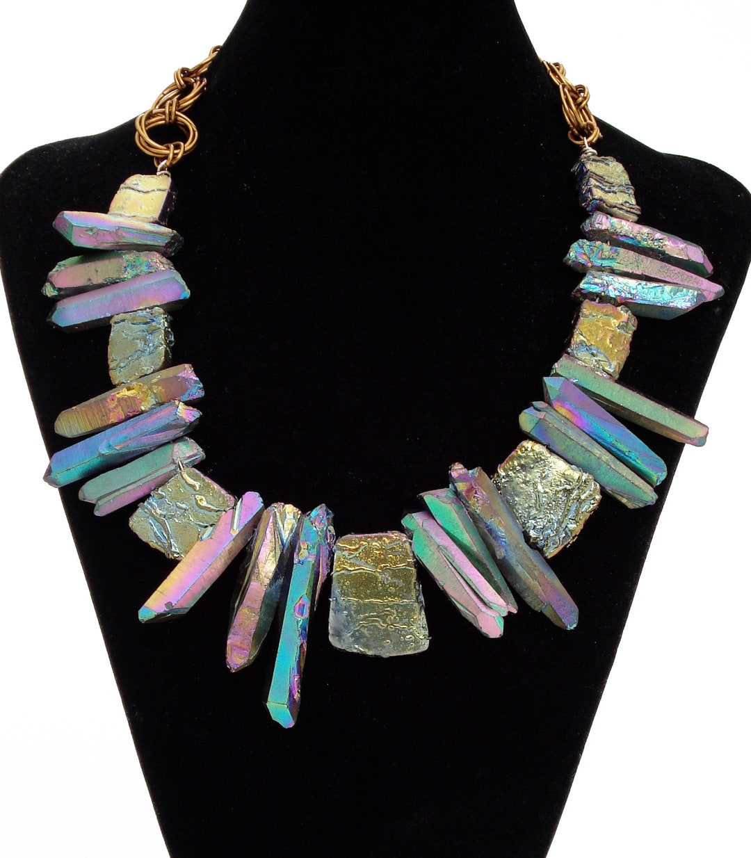 Rainbow Titanium Quartz Slabs and Points Necklace - Etsy