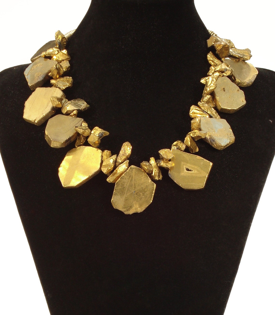 Chunky Gold Titanium Quartz Tile and Nugget Necklace - Etsy