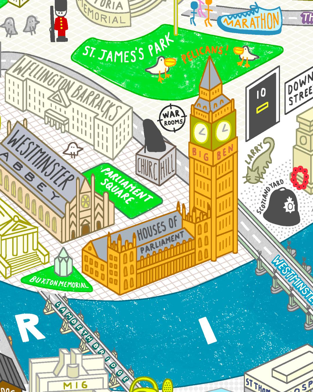 Illustrated Map of London | Signed | A1 - Etsy