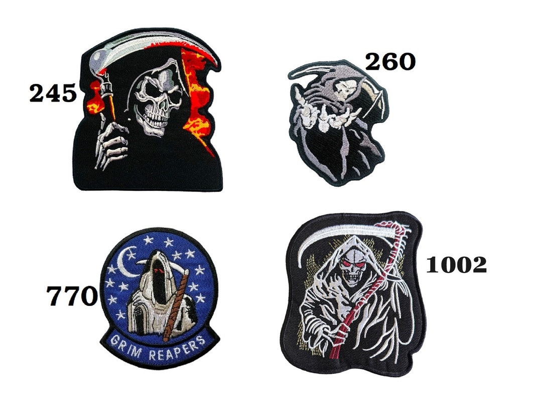 Grim Reaper Flames Rip Fear Skelton Ghost Emo Iron on Sew on ...